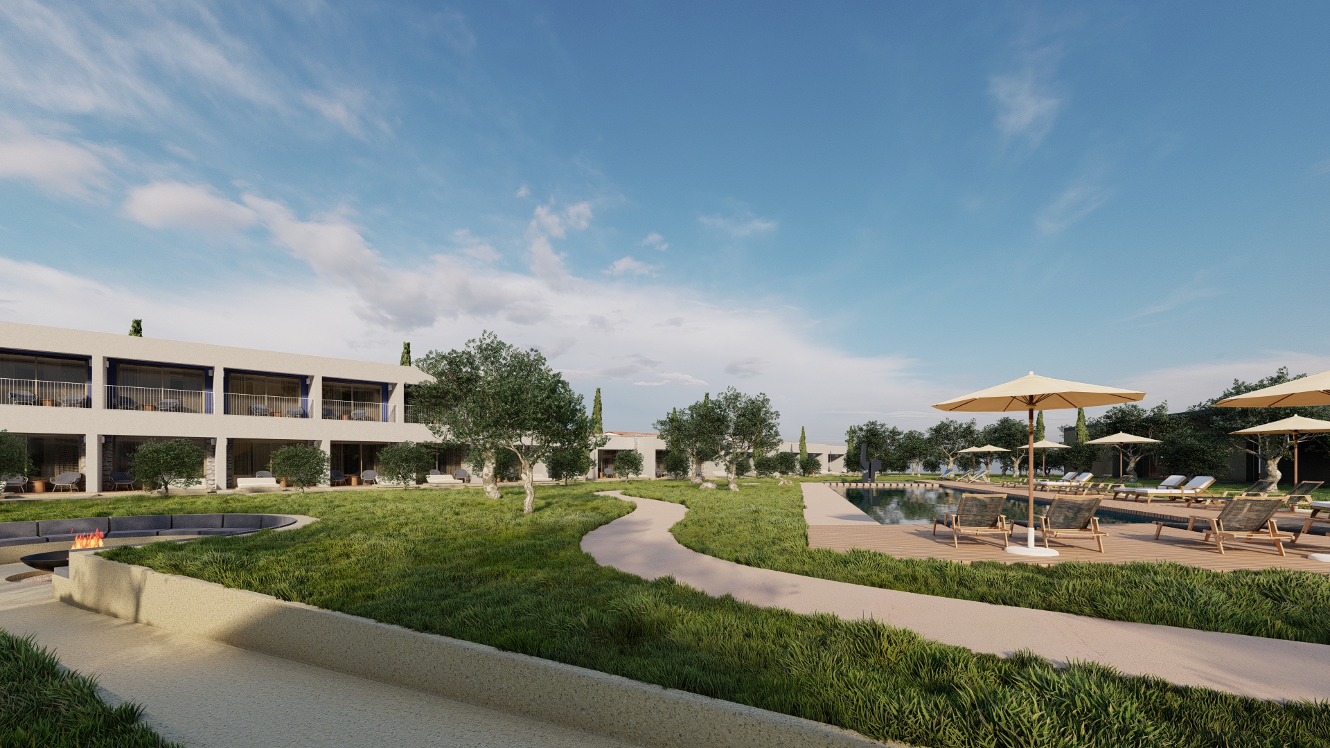 Full*moon - Hotel complex around an open-air fireplace by iraisynn ...