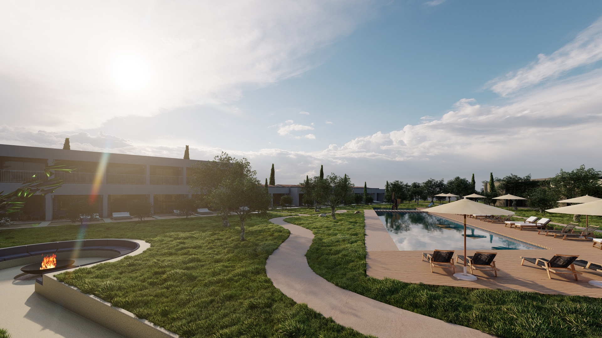 Full*moon - Hotel complex around an open-air fireplace by iraisynn ...