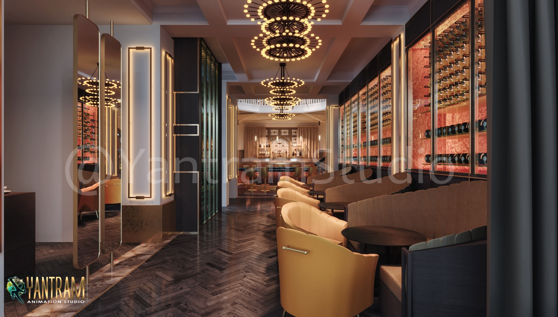 Modern Club House Interior Rendering Ideas by Yantram 3d interior ...