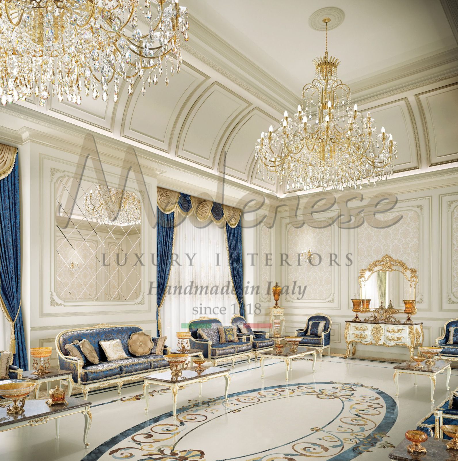 Classical Blue Living Room Design for a Palace in Jeddah by MODENESE ...
