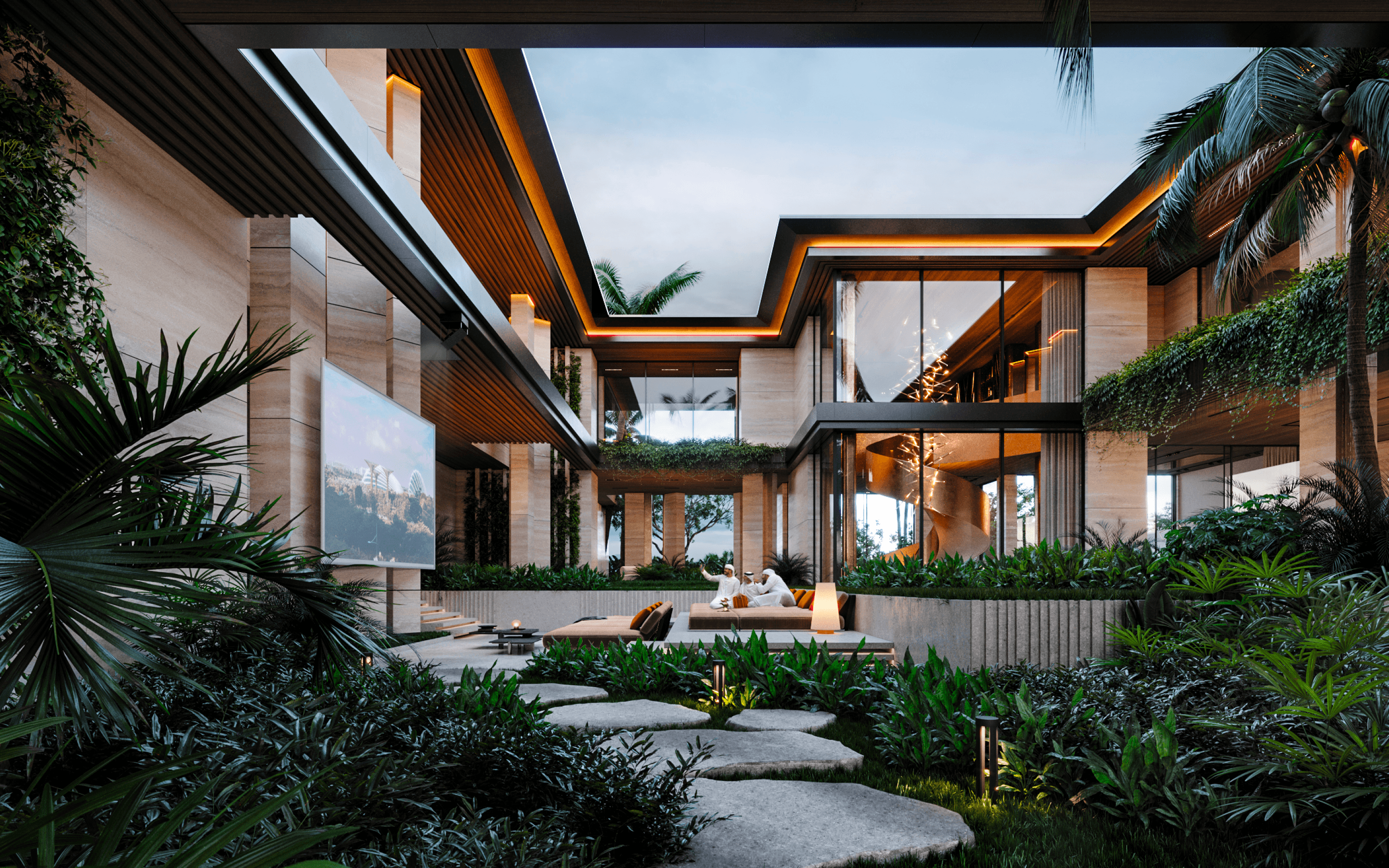Architectural project of a villa in Abu-Dhabi with an open-air movie ...