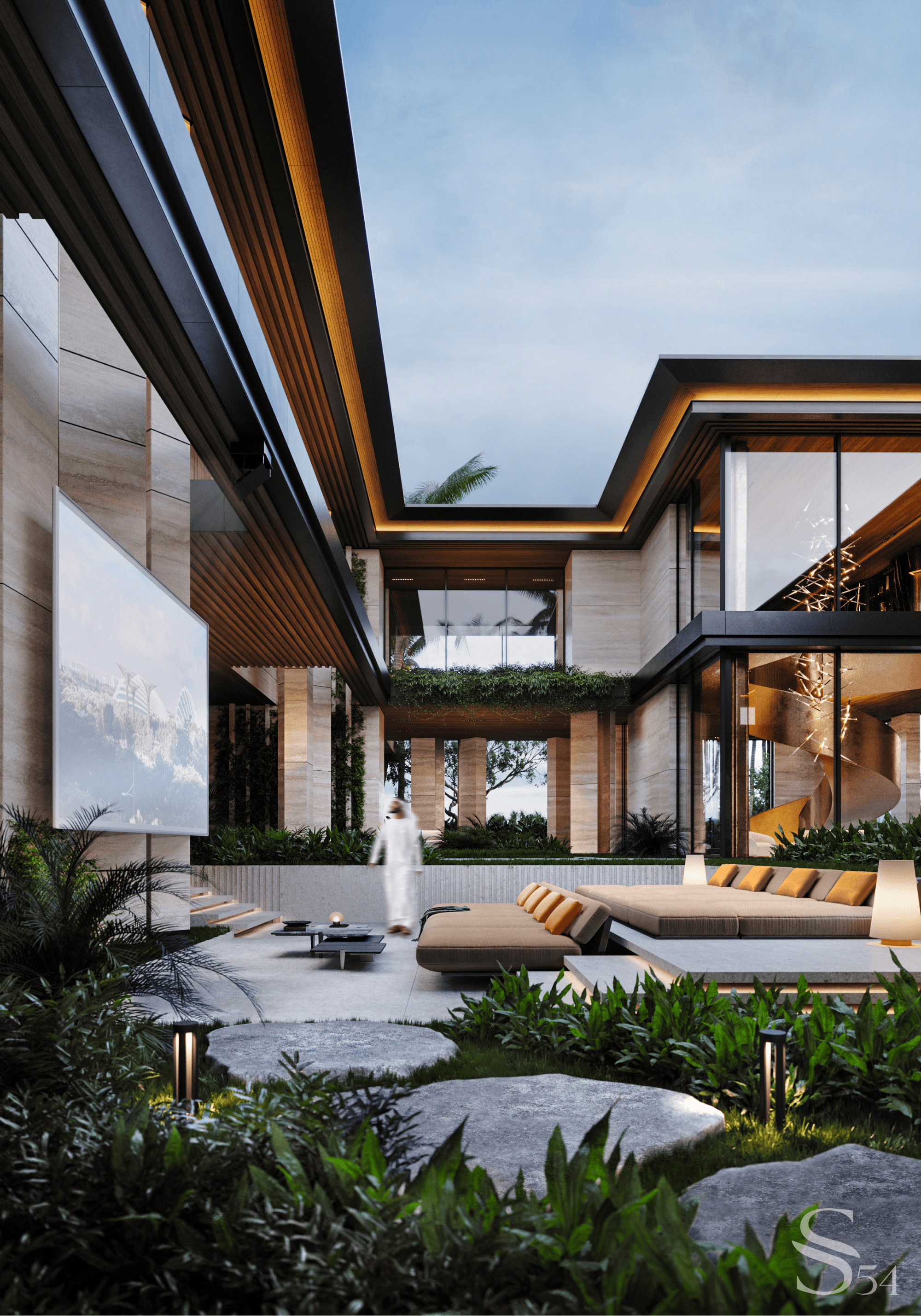 Architectural project of a villa in Abu-Dhabi with an open-air movie ...