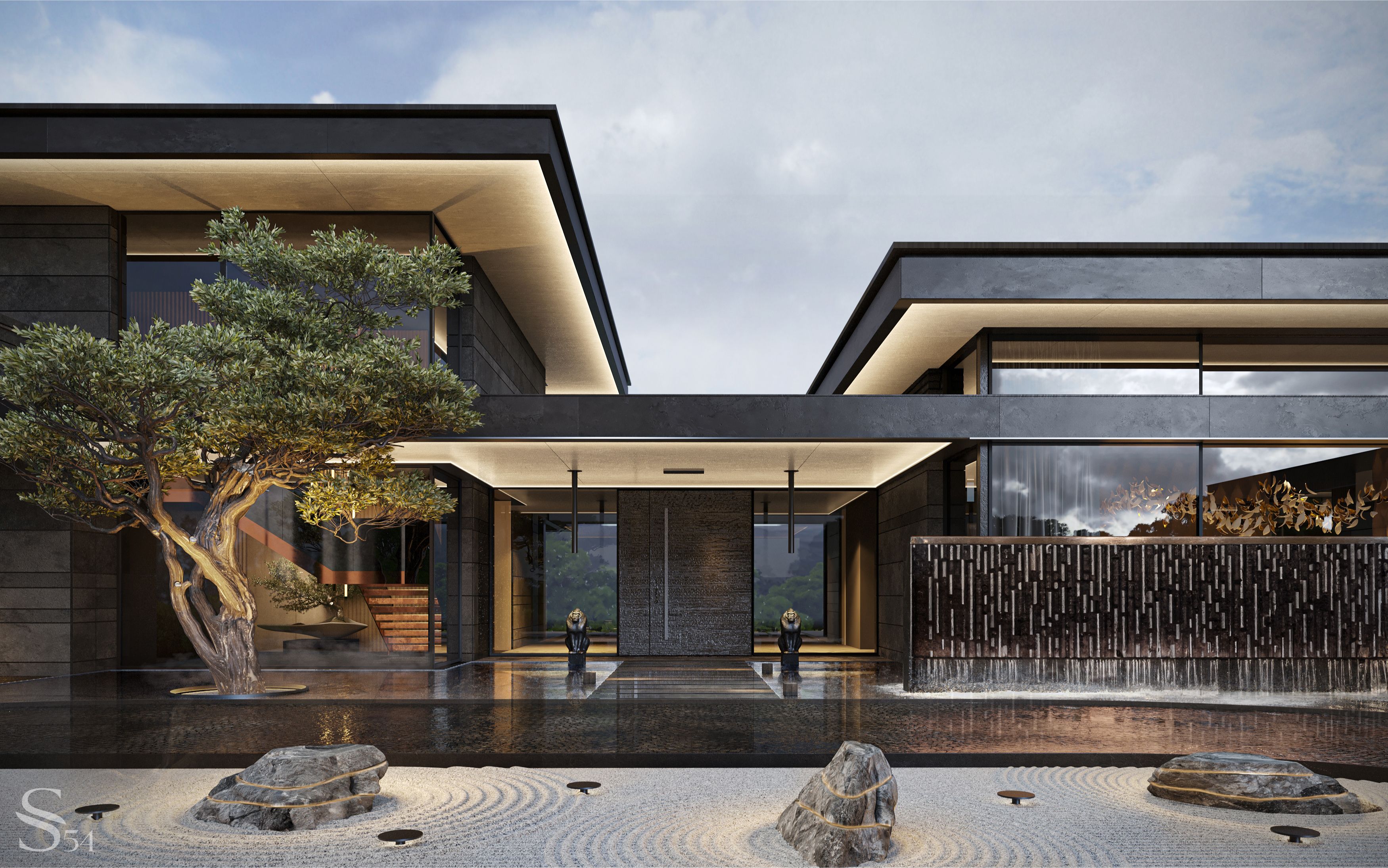 Architectural project of a country house with landscape design by ...