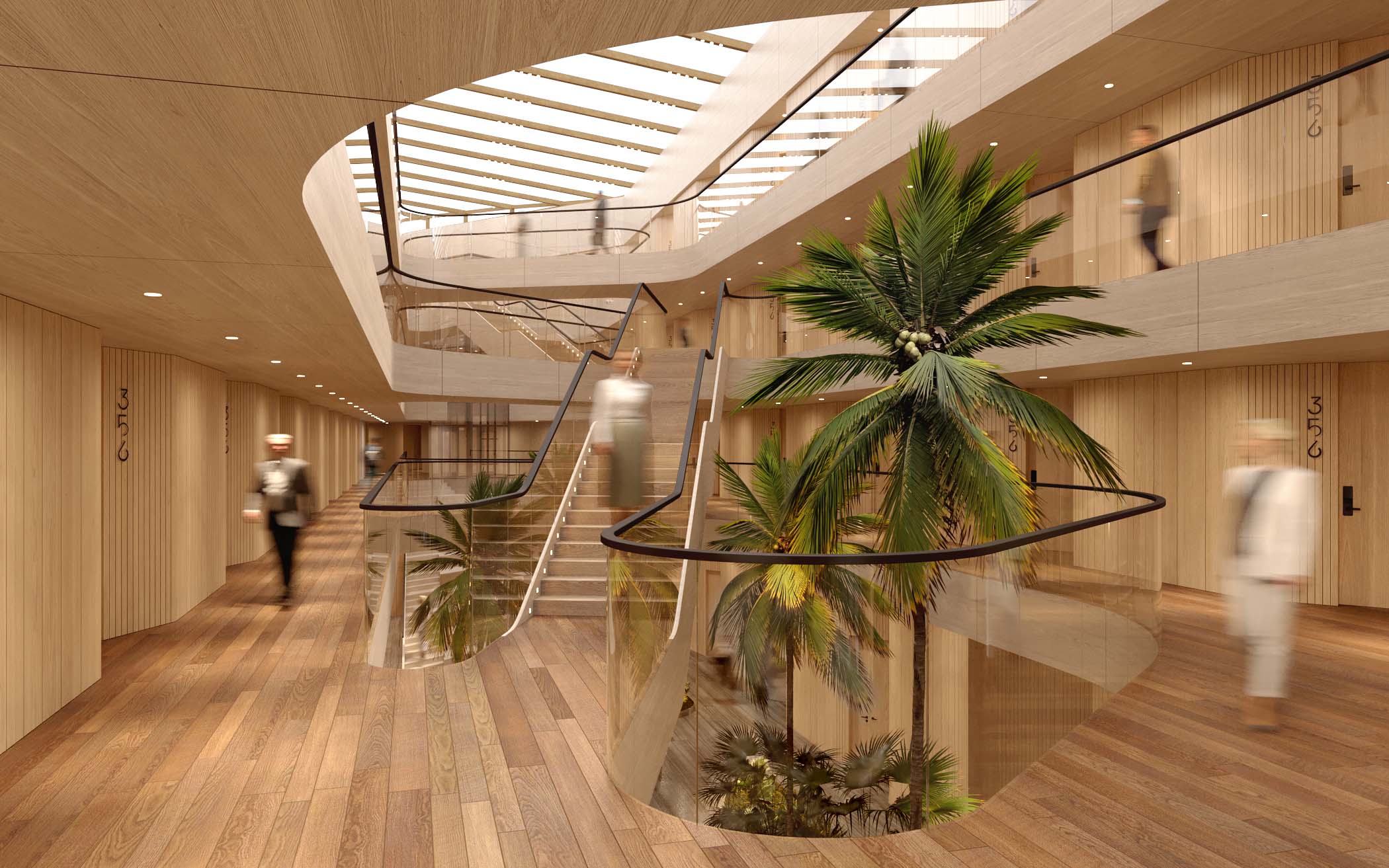 Interiors of the atrium of the LVRU hotel complex by Asadov ...