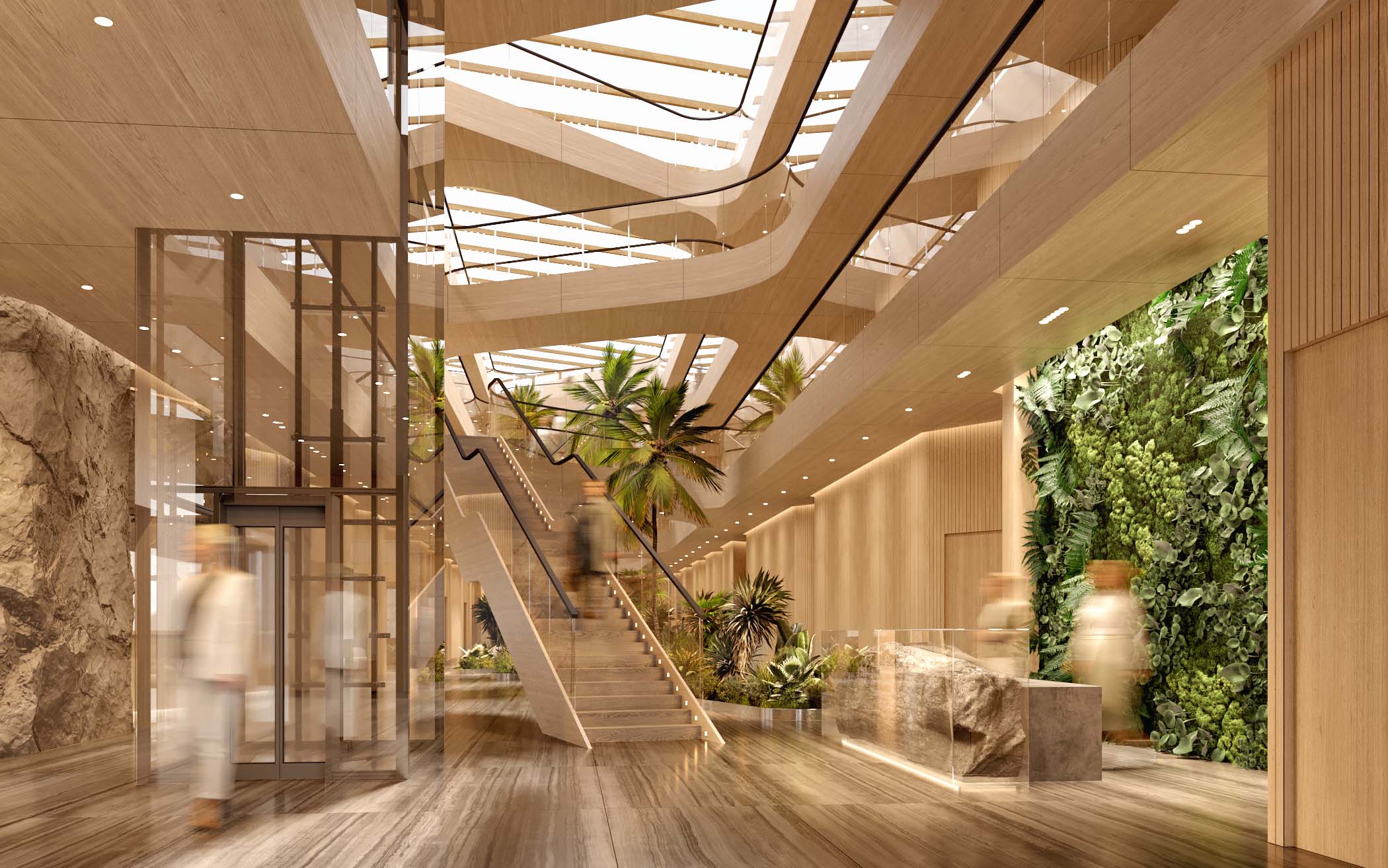 Interiors of the atrium of the LVRU hotel complex by Asadov ...