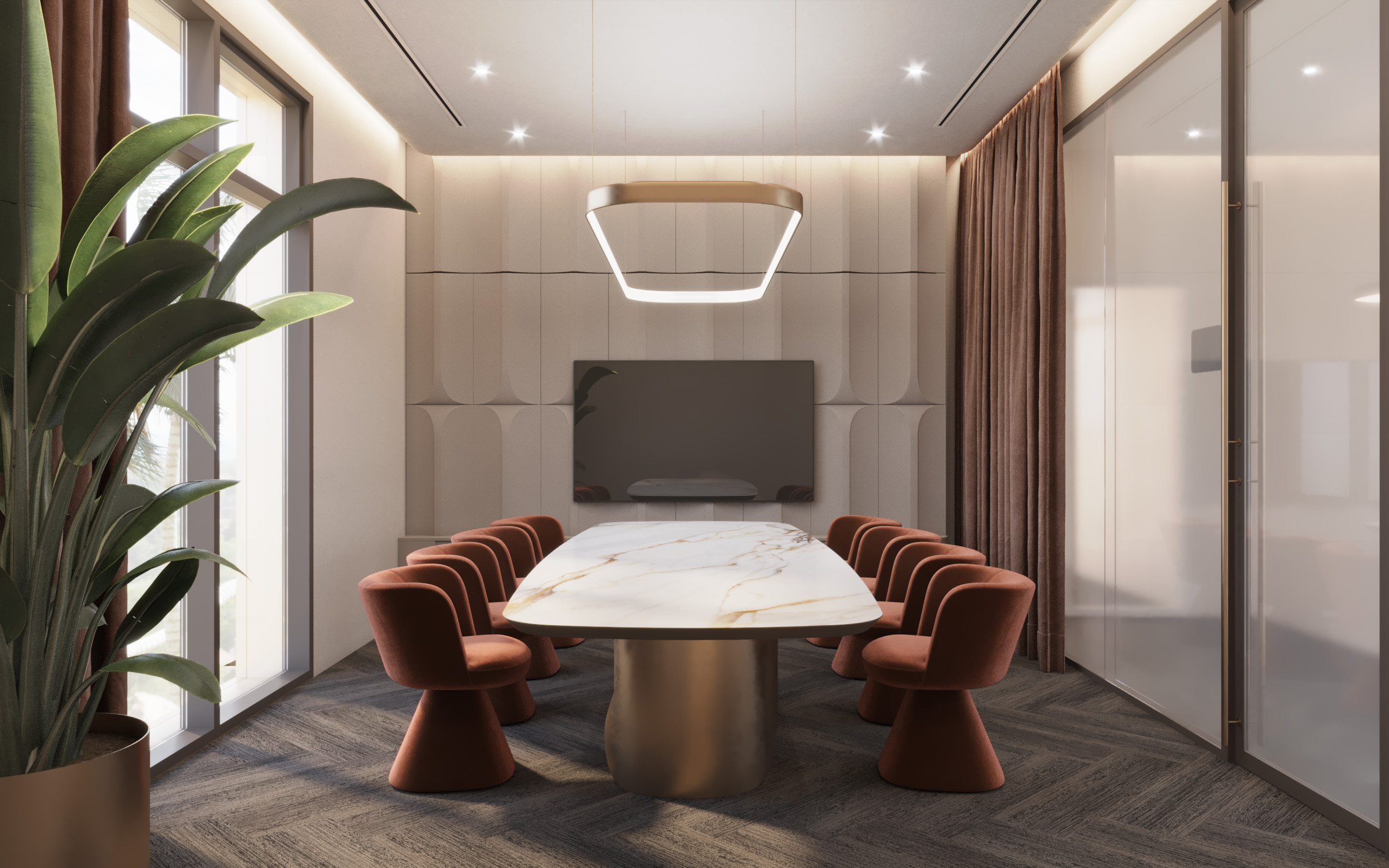 Meeting room and workspace of the Agoy sales office by Asadov ...