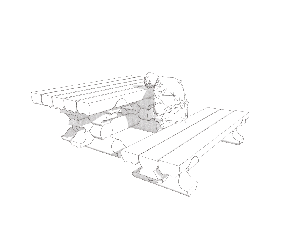 bench and table made of 240 mm logs by Projectstroy drawings log cabins ...