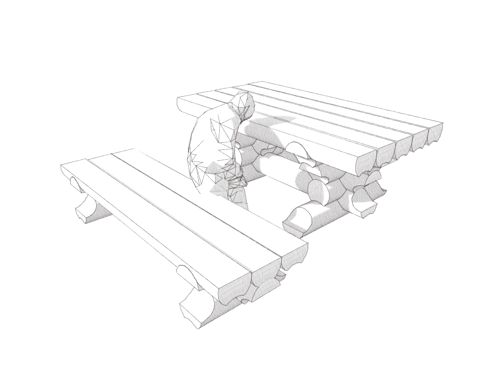 bench and table made of 240 mm logs by Projectstroy drawings log cabins ...