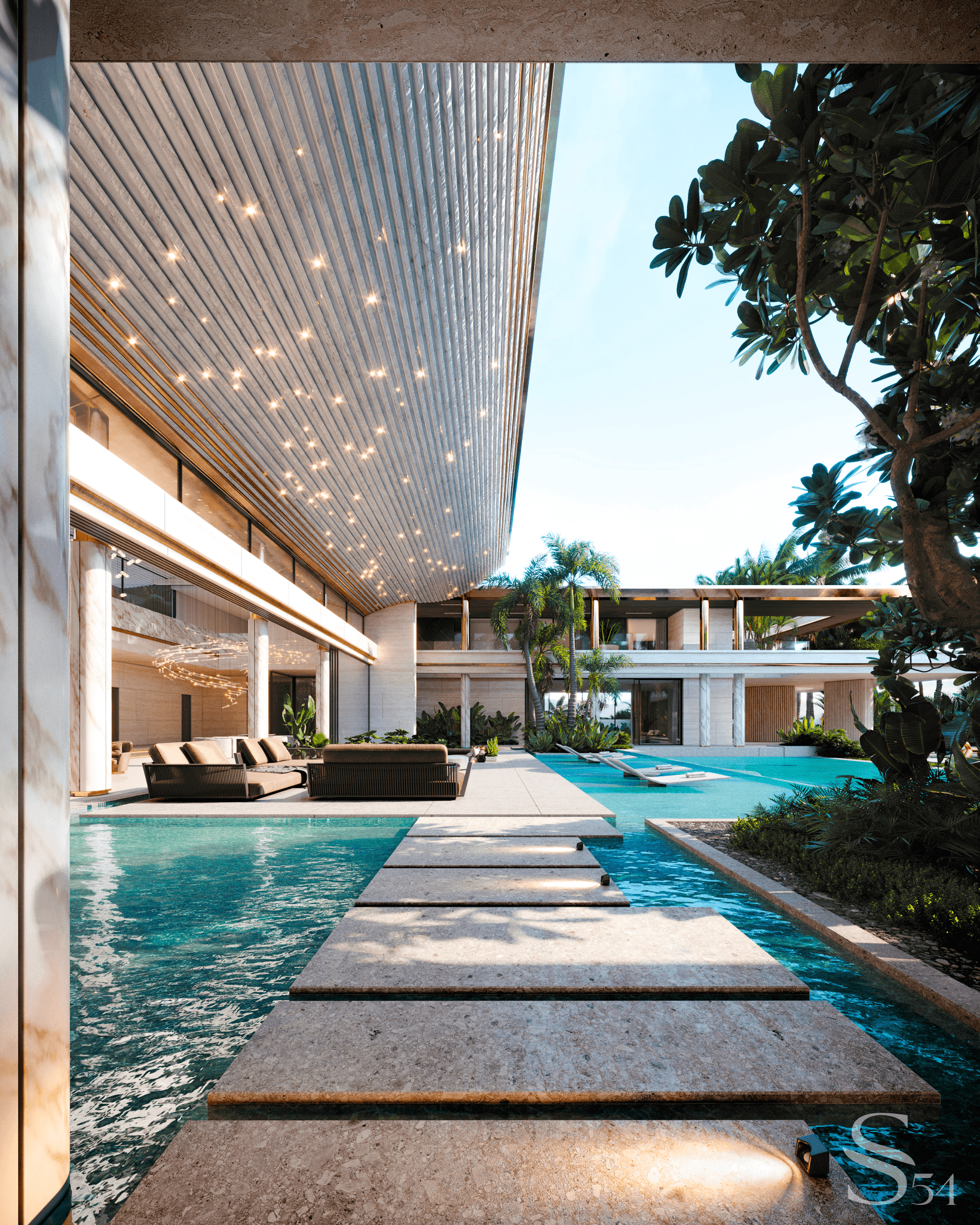 Architectural project of a villa in Kuwait with starry sky installation ...