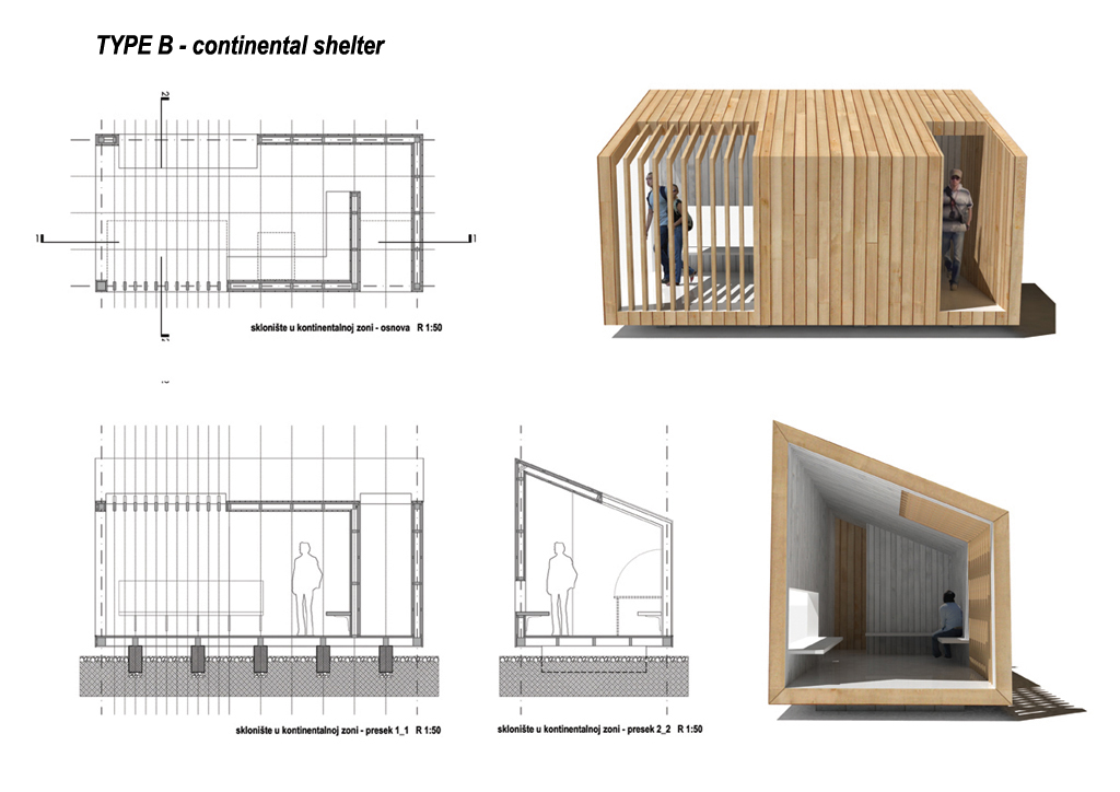 Shelters along the hiking and cycling routes, competition, 1st prize ...