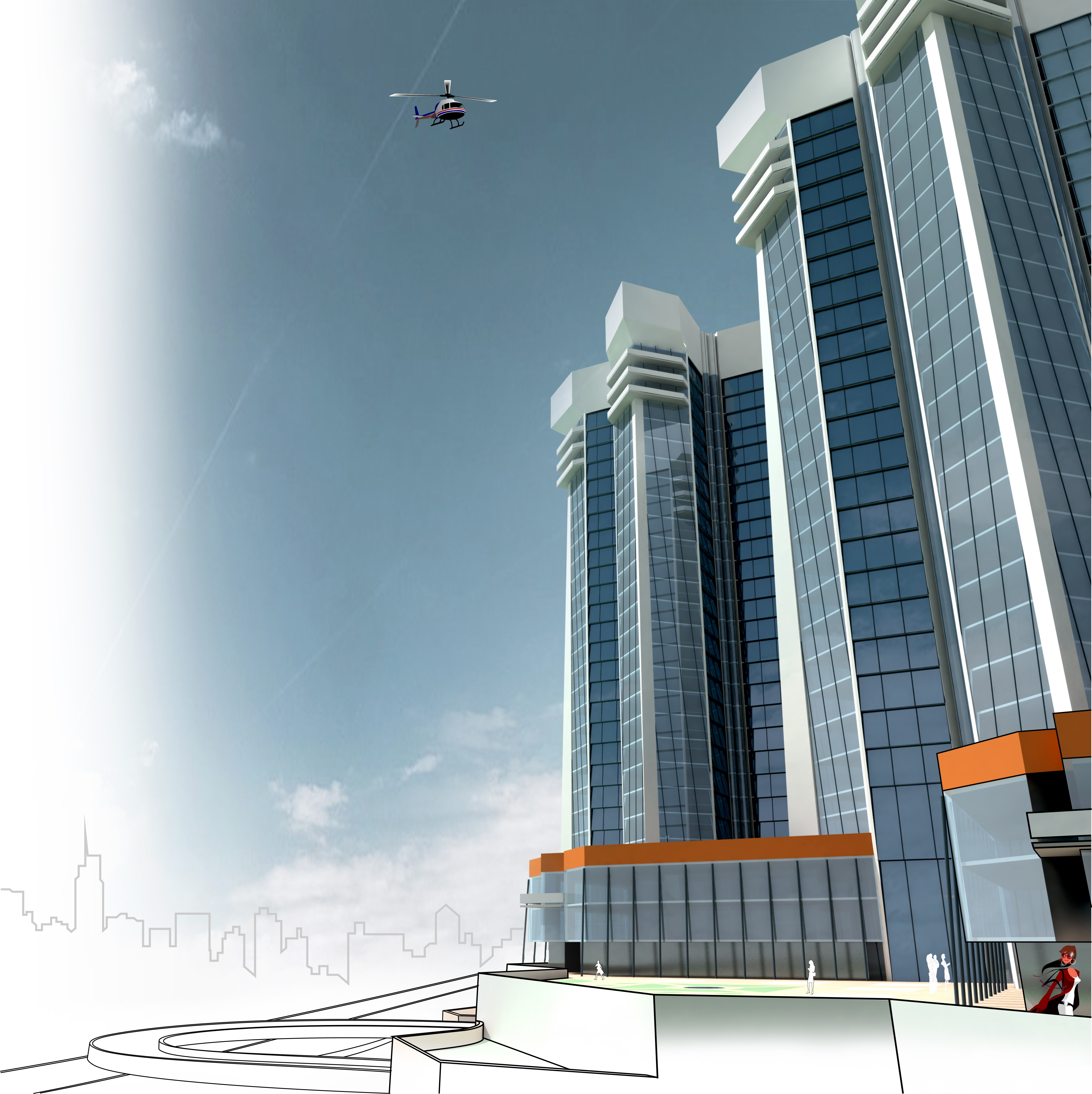 The architectural concept of an international business center with a ...