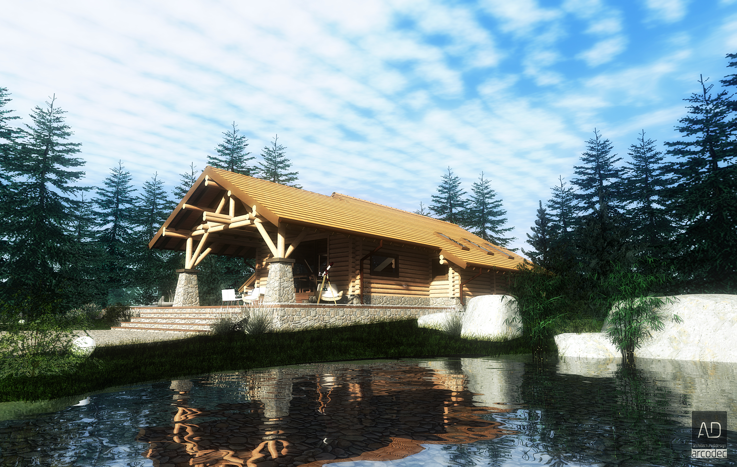 round log house proposal by ARCODEC-COM - Architizer